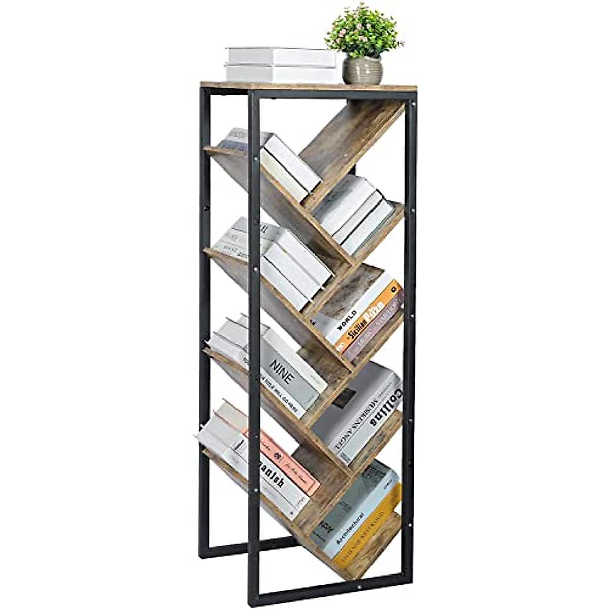 Cutogxon Tree Bookshelf - 9 Tier Floor Standing Tree Bookshelf for CDs/Movies/Books, Small Bookshelf for Small Spaces Bookshelves Wooden Book Storage Organizer Shelves for Bedroom Living Room