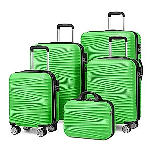 LEAVES KING Luggage 5 Piece Sets, Hard Shell Luggage Set Expandable Carry on Luggage Suitcase with Spinner Wheels Durable Lightweight Travel Set for Men Women(14/18/20/24/28, Apple Green)