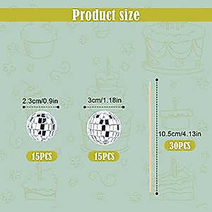 30pcs Disco Ball Cupcake Toppers, Disco Ball with Bamboo Sticks Disco Theme Cake Toppers for Cake Decorations Cupcake Decor Dessert Accessories Disco Party (Silver)