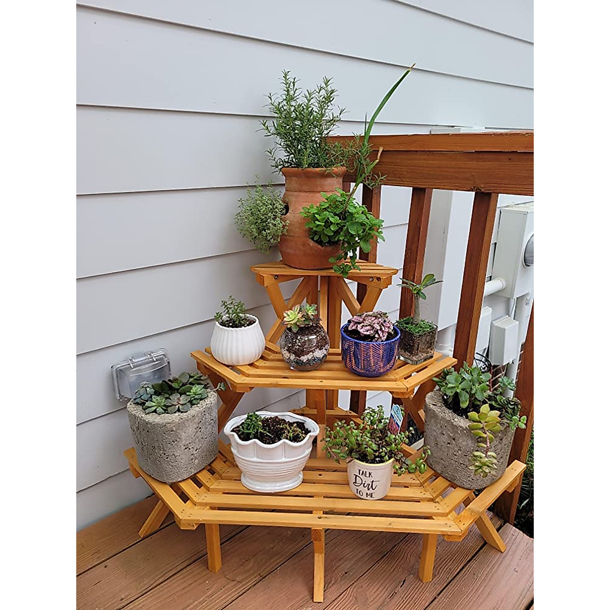 3 Tier Ladder Plant Stand Outdoor, Wood Multi Tiered Quarter Round Flower Pots Holder for Succulents andMultiple Plants, 37.8×26.38×24, Wooden Display Storage Shelf for Indoor Home Garden Patio