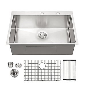 28 Kitchen Sink Drop In - Lordear 28 x 22 Kitchen Sink Single Bowl Drop In Stainless Steel 16-Gauge R10 Tight Radius Topmount Kitchen Sink