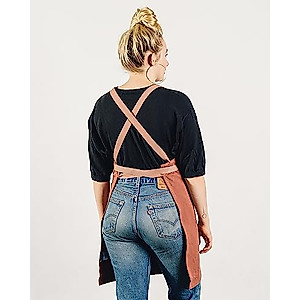 Caldo Crossback Kitchen Apron for Cooking - Mens and Womens Professional Chef or Server Bib Apron - Adjustable Crossback Style - Rustic- Midweight Cotton (Terracotta)