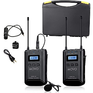 Movo WMX-20 48-Channel UHF Wireless Lavalier Microphone System with 1 Receiver, 1 Transmitter, and 1 Lapel Microphone Compatible with DSLR Cameras (330' ft Audio Range)