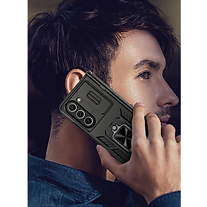 Upgraded for Galaxy Z Fold 5 Case, Samsung Fold 5 Case with Screen Protector, Kickstand Ring Holder, Slide Camera Cover and Hinge Protection - Shockproof for Z Fold 5 5G Phone - Black