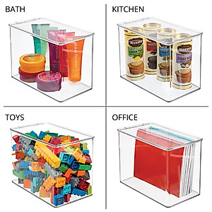 mDesign Plastic Stackable Toy Storage Bin Box with Hinged Lid for Organizing Living Room, Play Room, Bedroom - Organizer Containers for Children and Toddler Toys - Clear