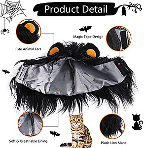ITESSY Cat Halloween Costumes- Black Lion Mane Wig Pet Costumes Hat for Halloween Christmas Dress Up Accessories Decoration for Kitten Cats, Size S