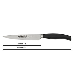 ARCOS Forged Vegetable Knife 5 Inch Stainless Steel 130 mm blade. Professional Knife for Peeling Fruits and Vegetable. Ergonomic Polyoxymethylene POM Handle. Series Clara. Color Black
