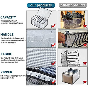 ZNNCO Wardrobe Clothes Organizer,7 Grids Foldable Visible Clothes Storage Organizer Clothes Drawer Mesh Storage Box for Jeans,T-shirt,Legging,Skirts (hGrey 2PCS)