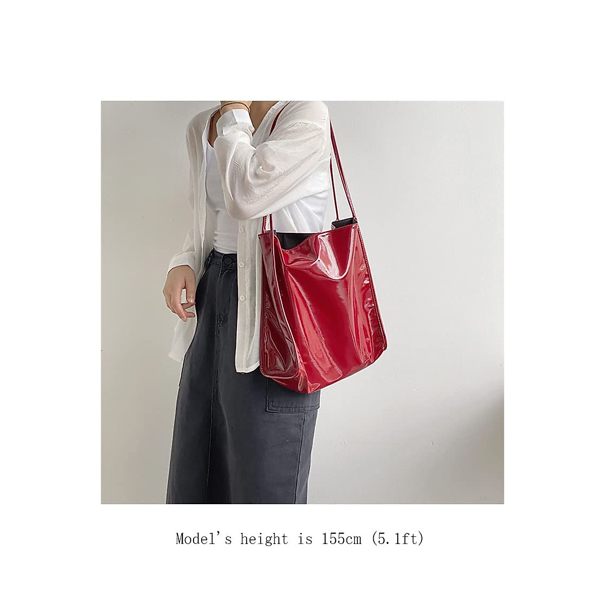 Ulisty Women Patent Leather Bag Soft Tote Bag Casual Shoulder Bag Fashion Handbag brown