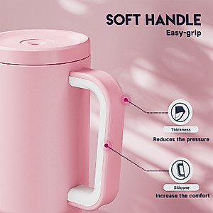 Meoky 24 oz Tumbler with Handle and Straw, 100% Leak-proof Tumbler with Lid and Straw, Insulated Stainless Steel Travel Coffee Mug, Keeps Cold for 24 Hours (Blush)