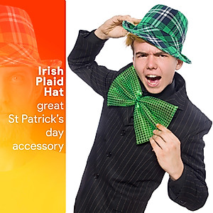 Skeleteen Irish Plaid Green Fedora - St. Patrick's Day Costume Accessories Leprechaun Hat For Men Women and Kids