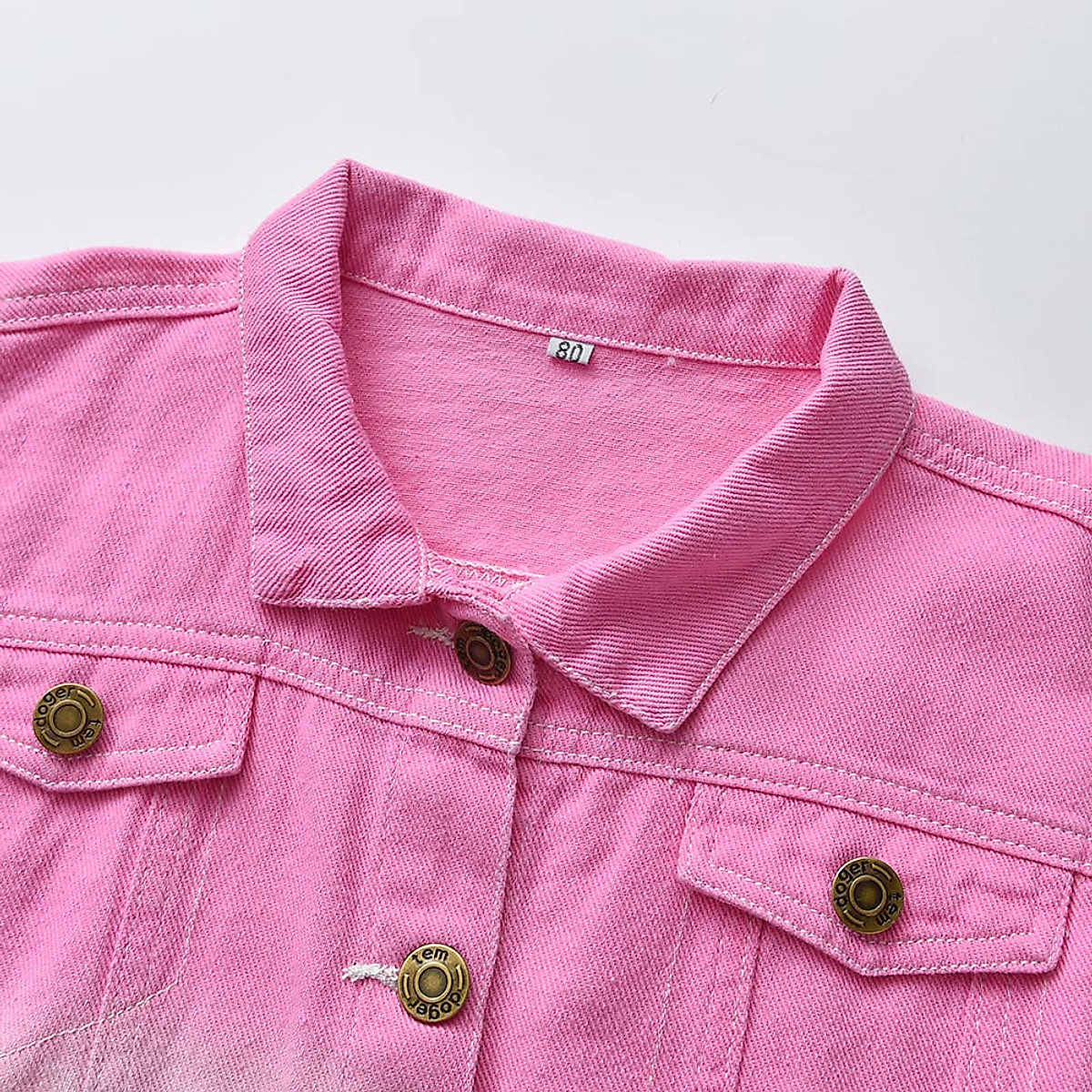 Moyikiss Studio Toddler Kid Baby Boys Girls Denim Jacket Coats Long Sleeve Button Down Casual Overcoat Outerwear(Pink,80/12-18 Months)