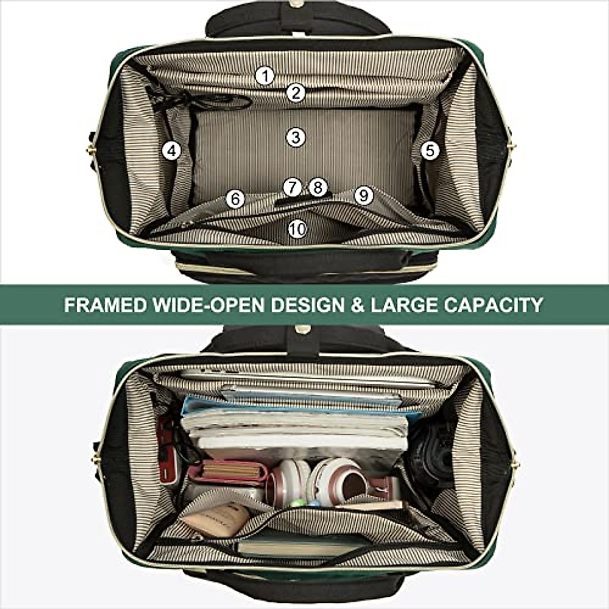 LOVEVOOK Laptop Backpack Purse for Women, 17 Inch Computer Business Stylish Backpacks, Doctor Nurse Bags for Work, Casual Daypack Backpack with USB Port, Dark Green-Black