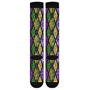 Wusikd Mardi Gras Shiny Compression Socks for Women and Men Circulation Green Purple Plaid Long Socks for Athletic Running 1