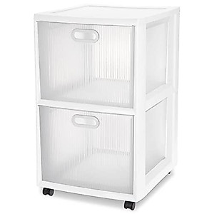Sterilite Ultra 2 Clear Drawer Plastic Rolling Storage Container Cart with Ergonomic Handles and Caster Wheels, White (2 Pack)