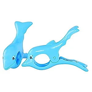 Home-X Dolphin Beach Towel Clips, Pool Accessories, Towel Holder Chair Clips - Set of Two - 5" L x 3" W
