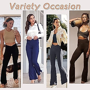 GAYHAY Flare Leggings for Women - Pockets Crossover Yoga Pants High Waist Tummy Control Bootcut Workout Flared Leggings Brown