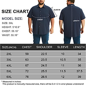 HOdo Big and Tall Mens Cotton Button Down Shirt Navy 4XL