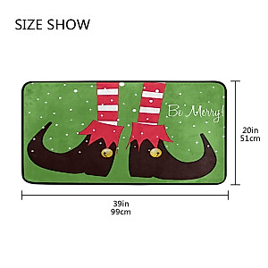 ZZAEO Kitchen Rugs Christmas Elf Shoes Green, 39 x 20 inch Kitchen Floor Mat Non Slip Standing Mat