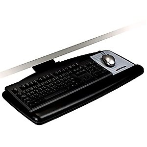 3M Keyboard Tray, Just Lift To Adjust Height And Tilt, Sturdy Tray Includes Gel Wrist Rest And Precise Mouse Pad, Swivels Side To Side And Stores Under Desk, 23" Track, Black (AKT90LE)