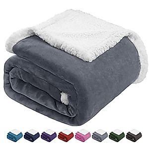 BEAUTEX Sherpa Fleece Throw Blankets, Soft Fluffy Flannel Plush Blanket and Throw, Fuzzy Cozy Grey Cuddle Blankets for Couch Bed Sofa Adults (50" x 60", Grey)