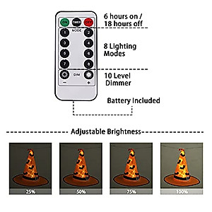 Ivenf Halloween Decoration Lights, 8 PCS Hocus Pocus Witch Hat, Waterproof String Lights with Remote, Halloween Decor for Indoor Outdoor Garden Yard Party Decor