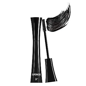 IT Cosmetics Superhero Mascara, Super Black - Elastic Stretch Volumizing & Lengthening Mascara - Lifts, Separates & Conditions Lashes - With Collagen, Biotin & Peptides - 0.3 fl oz