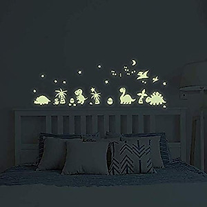 Wall Decals Glow in Dark, BENBO Dinosaurs Decorations Peel DIY Luminous Vinyl Wall Stickers for Kids Girls Bedroom Home Nursery