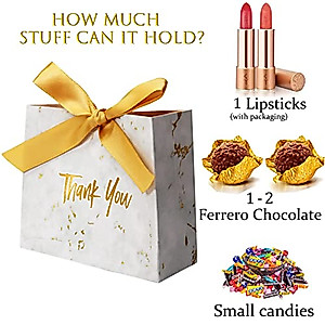 DECHISY 30Pack Small Thank You Gift Bags,Marble Pattern Party Favor Bags with Gold Bow Ribbon,4.5x1.8x3.Inches,Paper Bags for Birthday Wedding Bridesmaid Holiday Valentines Day (Gold)