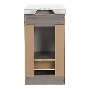 Spring Mill Cabinets Nixie Freestanding Bathroom Vanity with 1-Door Cabinet, Drawer, Sink Top, 18.5" W x 16.75" D x 34.38" H, White Washed Oak