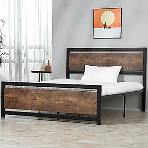 HOMCOM Full Bed Frame with Headboard & Footboard, Strong Metal Slat Support Bed Frame w/Underbed Storage Space, No Box Spring Needed, 56.75''x76.75''x40.5''