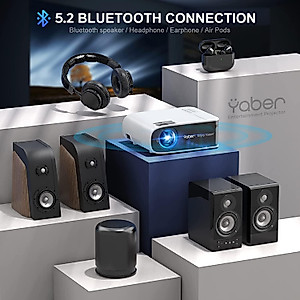 Projector with WiFi 6 and Bluetooth, YABER C450 19000L 4K Support Native 1080P Portable Outdoor Projector, 200" Max 4P/4D Keystone with Zoom Function Home Movie Projector for TV Stick/PS5/Android/iOS