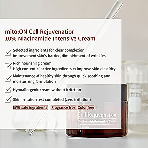 Mito-on Cell Rejuvenation 10% Niacinamide Intensive Cream, vitamin b3, face & neck moisturizer, anti aging skin care for clear complexion, dark spots, wrinkle reduction, restoration of elasticity