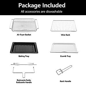 CUSIMAX Air Fryer Oven, 10-in-1 Convection Oven, 24QT Air Fryer Combo, Countertop Air Fryer Toaster Oven with Rotisserie & Dehydrator, Rich Accessories, Silver