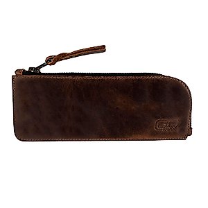 Leather Worx, Full Grain Leather Flat Pencil Pouch, Curved Pen and Marker Case for Men and Women, Zippered Bag for Work & Artists Accessories, Bourbon Brown