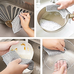 Multipurpose Wire Dishwashing Rags, 2024 New Scrubbing Wire Dishwashing Rags Non-Scratch Wire Dishcloth, Premium Metal Wire Dishwashing Cloth Scrubs Cleans for Dishes, Sinks (5 Pcs)