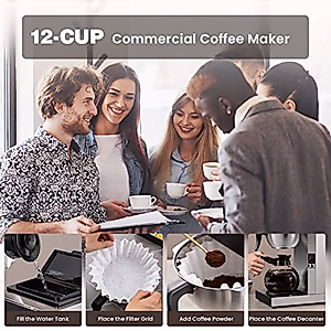 SYBO 12-Cup Commercial Drip Coffee Maker, Pour Over Coffee Maker Brewer with 2 Glass Carafes and Warmers, Stainless Steel Cafetera SF-CB-2GA