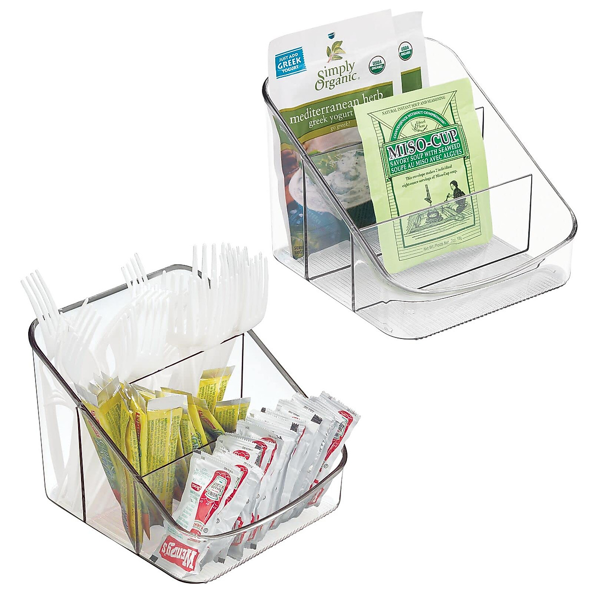 mDesign Small Plastic Food Packet Organizer Caddy - Storage Station for Kitchen, Pantry, Cabinet, Countertop - Holds Spice Pouches, Dressing Mixes, Hot Chocolate, Tea, Sugar Packets - 2 Pack - Clear