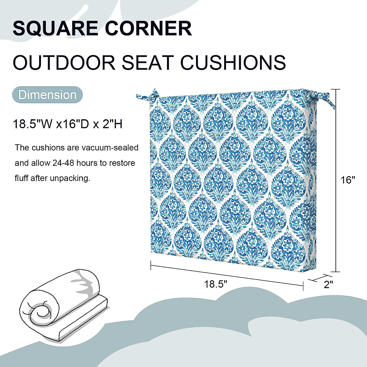 DYTXIII Set of 4 Outdoor Square Chair Cushions 18.5"x16"x2" for Patio, Water Resistant Patio Dining Seat Pads Replacement for Kitchen Garden and Outdoor Furniture Decoration - Celadon Geometric