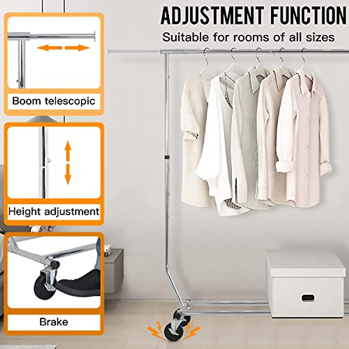 PayLessHere Clothing Rack Commercial Clothes Garment Rack Heavy Duty Clothing Racks for Hanging Clothes with Wheels Extensible, Capacity 135 lbs, Chrome