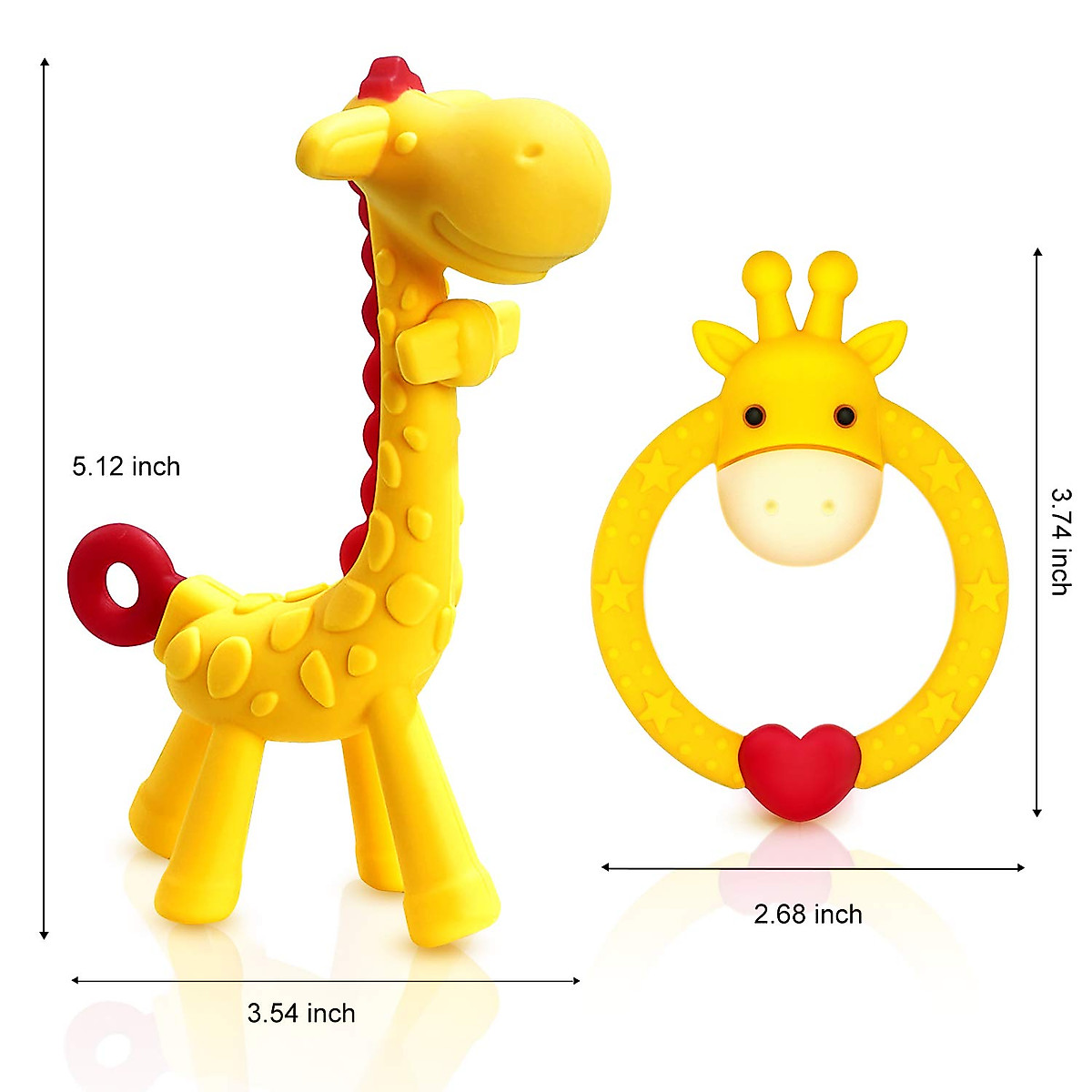 SHARE&CARE BPA Free Silicone Giraffe Baby Teether Toy with Storage Case, for 3 Months Above Infant Sore Gums Pain Relief and Baby Shower, Baby Teething Toys (Yellow)