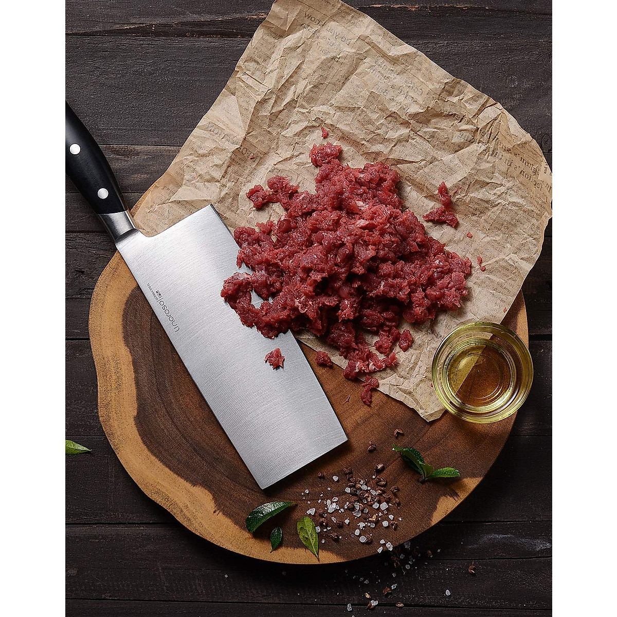 linoroso 4-Piece Classic Sharp German High Carbon Stainless Steel Chef Knife Set Kichen Knife Set, Includes 8'' Chef Knife, 7.5'' Chinese Cleaver, 7'' Nakiri Knife and 3.5'' Fruit Paring Knife