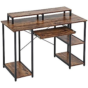 Computer Desk 46" Gaming Writing Desk with Keyboard Tray/Monitor Stand Shelf/Storage Shelves/CPU Stand for Home Office