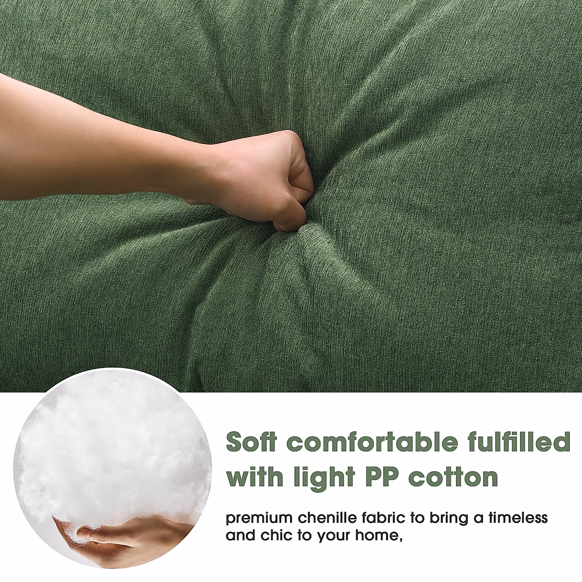 Tmsan Modular Sectional Sofa, 109" Modern Convertible L Shaped Cloud Couch Set, Minimalist Upholstered Sleeper Sofa with Pillows for Living Room, Green