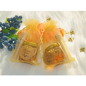 IIKUM 20 Pack 1.5 oz Hexagon Mini Glass Honey Jars with Wooden Dippers, Gold Lids, Bee Pendants, Golden Gift Bags, Thank You Cards, Jutes - Perfect for Baby Shower, Wedding Favors and Party Favors