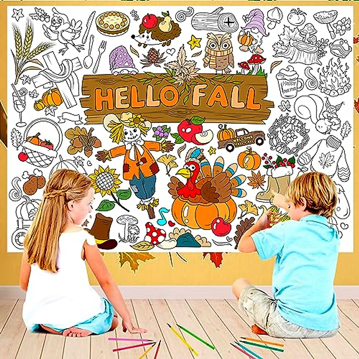 HOWAF Jumbo Fall Coloring Poster with 24 Pens