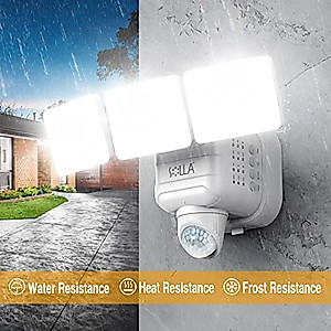 SOLLA Battery Powered LED Flood Light Outdoor, Wireless Motion Sensor Security Lights, 5000K, IP65 Waterproof, Flood Light Battery Operated, 3 Head Motion Detector Light for Garage,Yard, Porch
