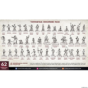 Dungeons & Lasers Townsfolk Miniature Pack - 62 NPC DND Miniatures with Scenic Bases - Use for D&D Miniatures and 5E Compatible Tabletop RPG Games - 28MM Unpainted and Unassembled - for 14 Years +