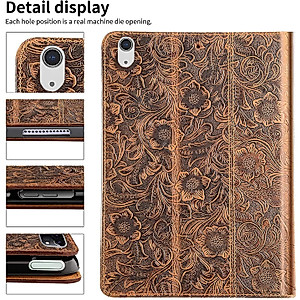 Gexmil Leather Case for iPad 10th Generation 2022, iPad 10.9 Inch,Genuine Leather Cover,Made from Real Leather Cowhide Unique Grain Cover,with Pencil Holder,Flower Brown