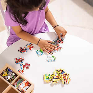 Melissa & Doug Vehicles 4-in-1 Wooden Jigsaw Puzzles in a Storage Box (48 pcs) - FSC Certified